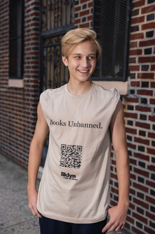 Books Unbanned QR T-Shirt, Tan – Shop BKLYN Library